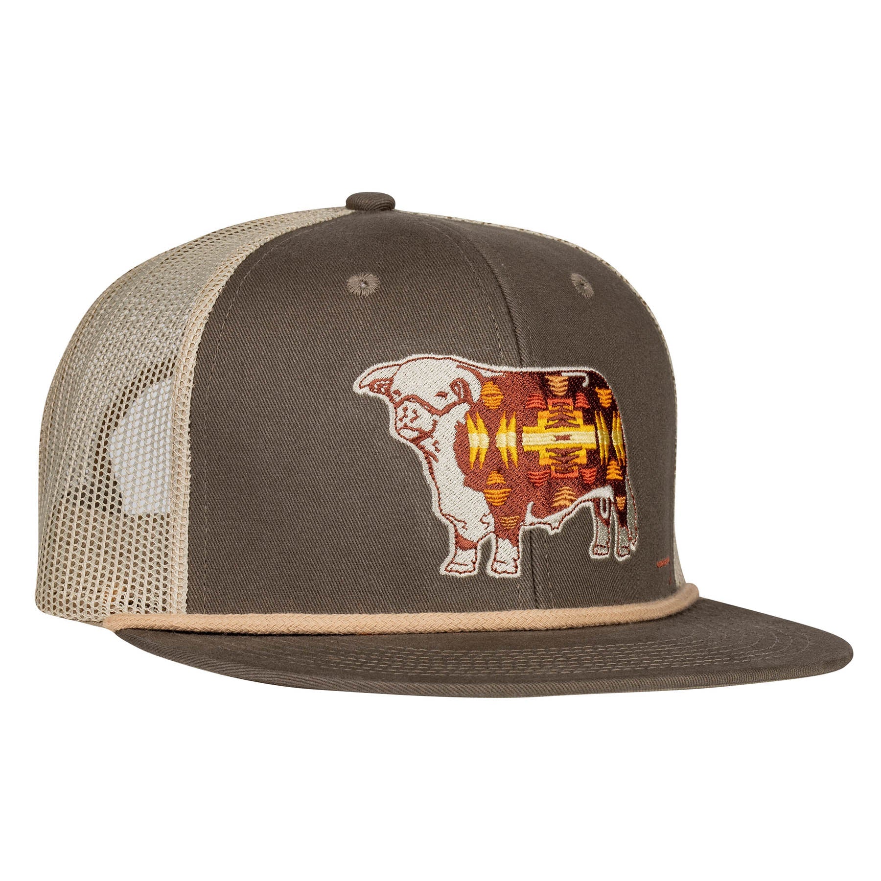 Lazy J Ranch Olive & Tan Apache Hereford Bull Classic Rope Trucker Hat